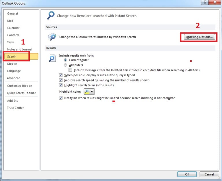 Cách sửa lỗi Outlook "Search results may be incomplete because items ...